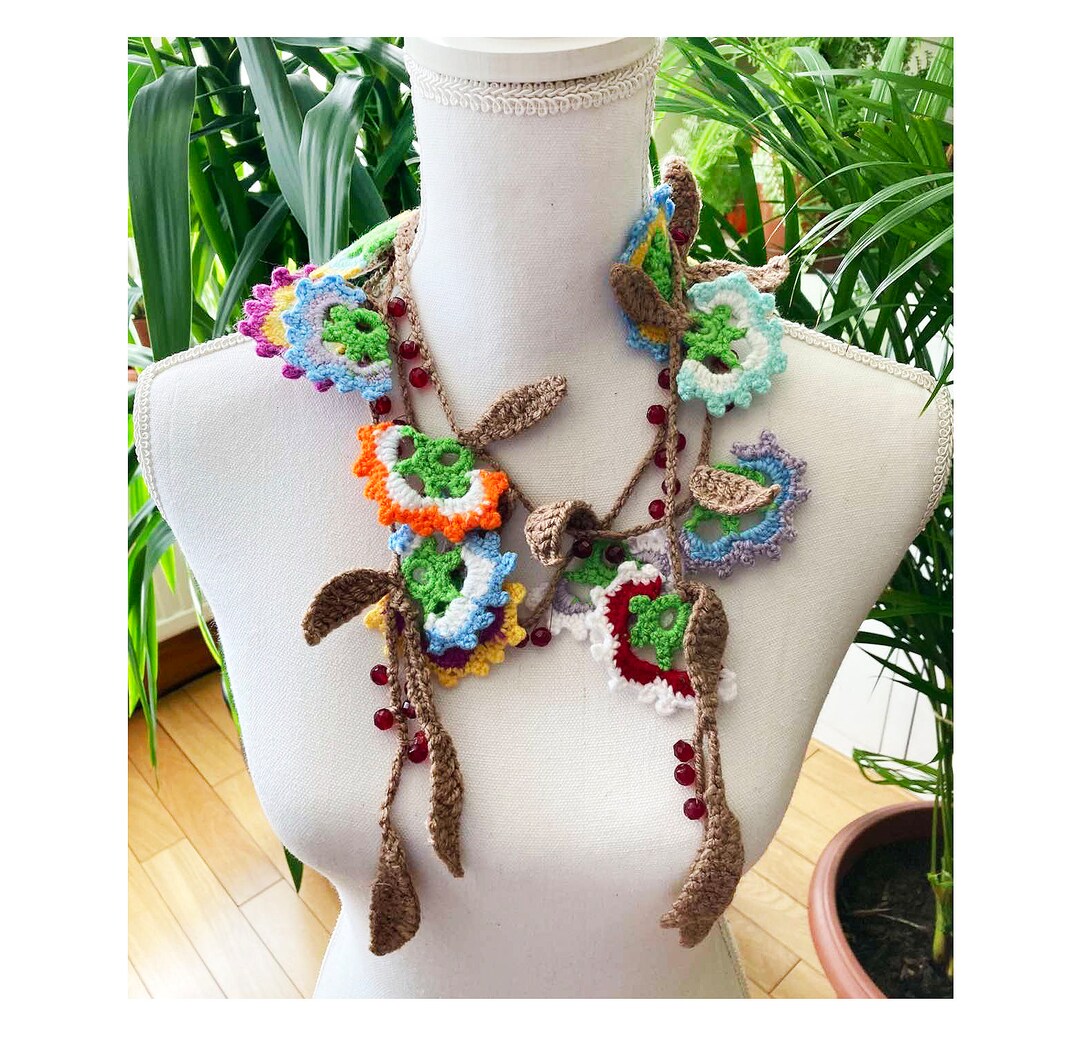 Gradient Multi Colors Ethnic Leafy Flowering Neck Garland Shawl ...