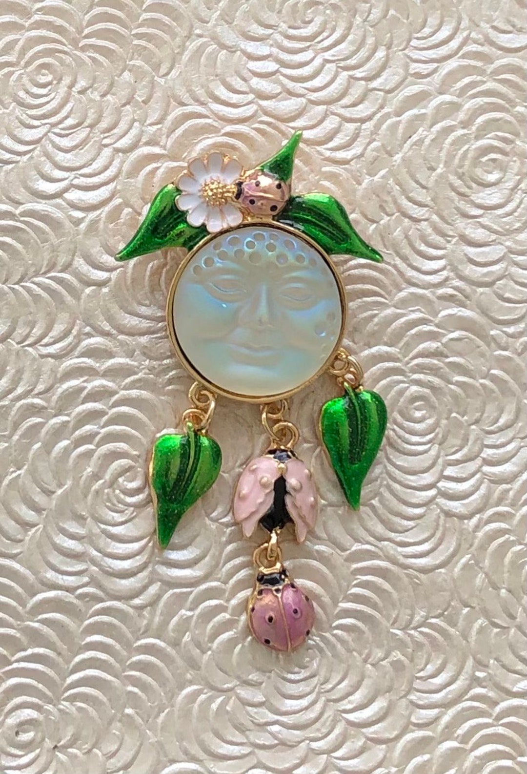 Moon Face Ladybug Brooch Etsy