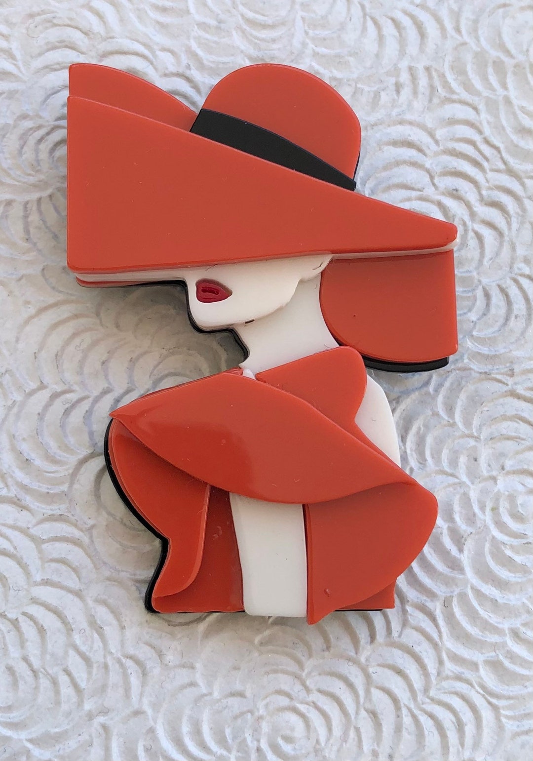 Unique Lady With Floppy Hat Large Brooch - Etsy