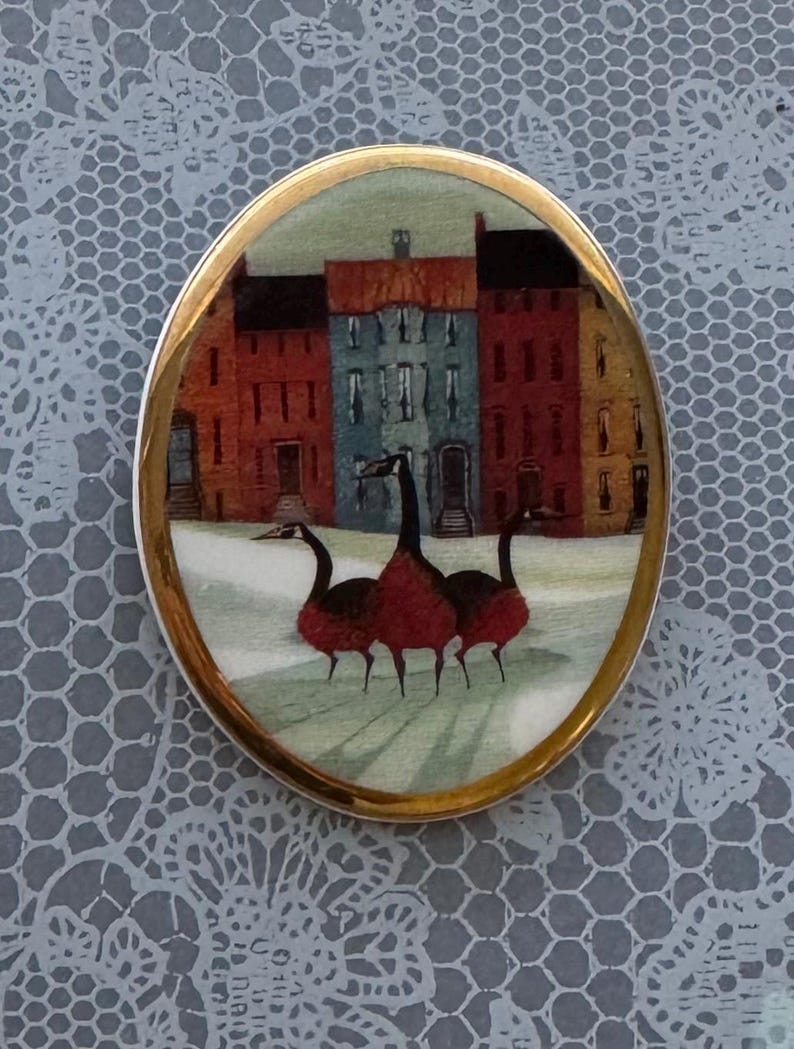 Vintage P. Buckley Moss Society 2007 Geese Cityscape Just Visiting Oval ...