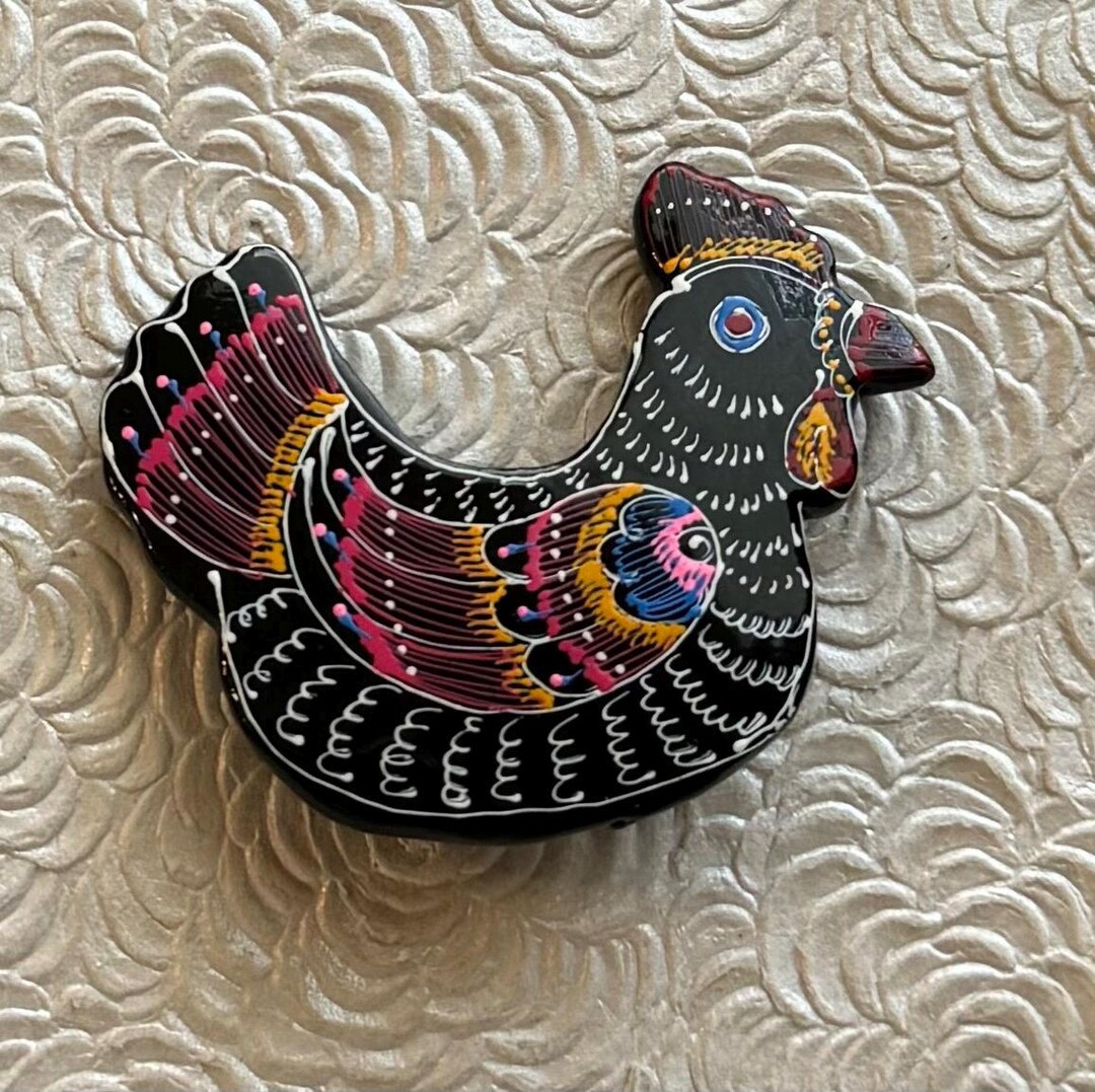 Vintage Hand Painted Rooster Brooch - Etsy