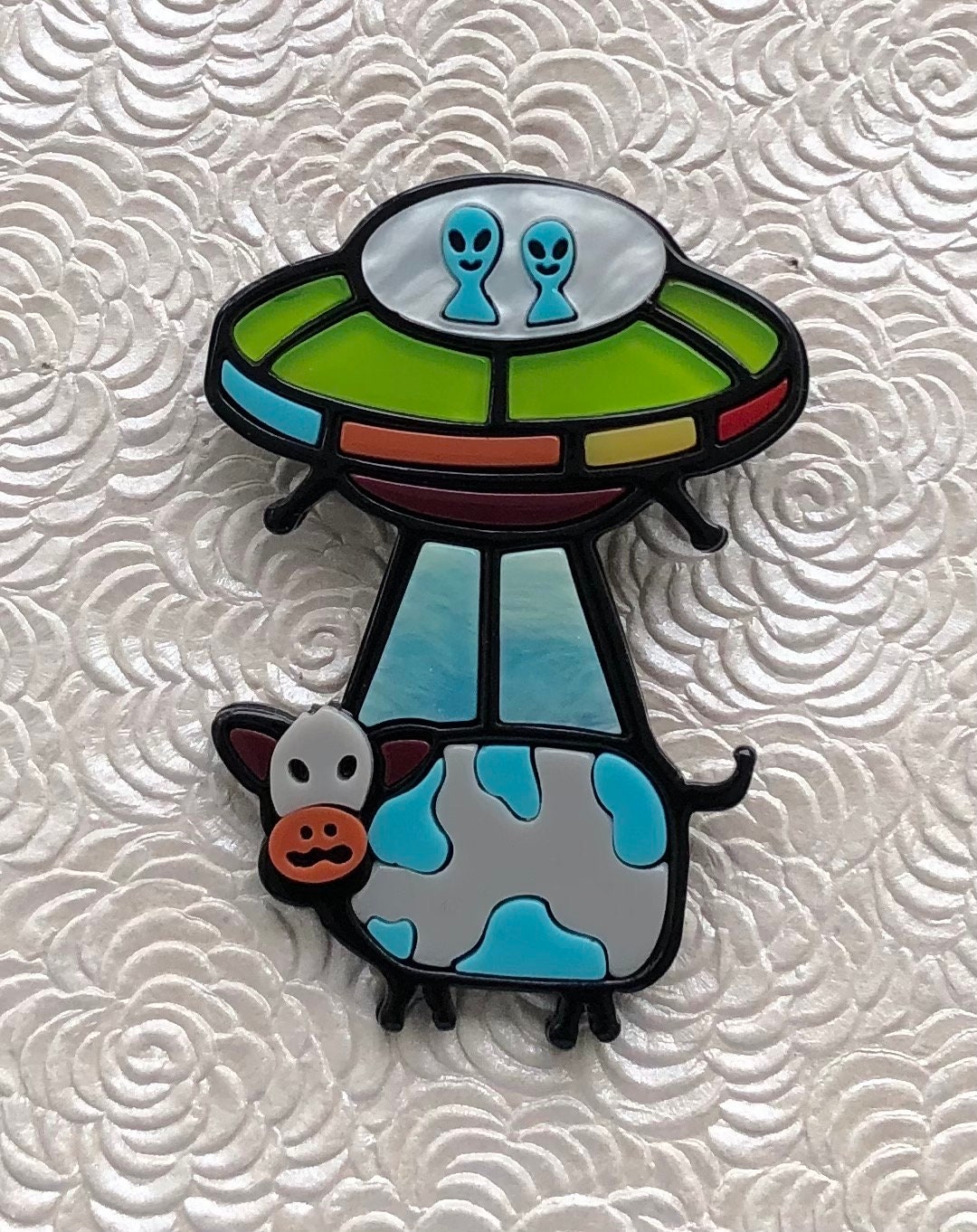 Adorable Alien Spaceship With Cow Vintage Style Acrylic Brooch - Etsy