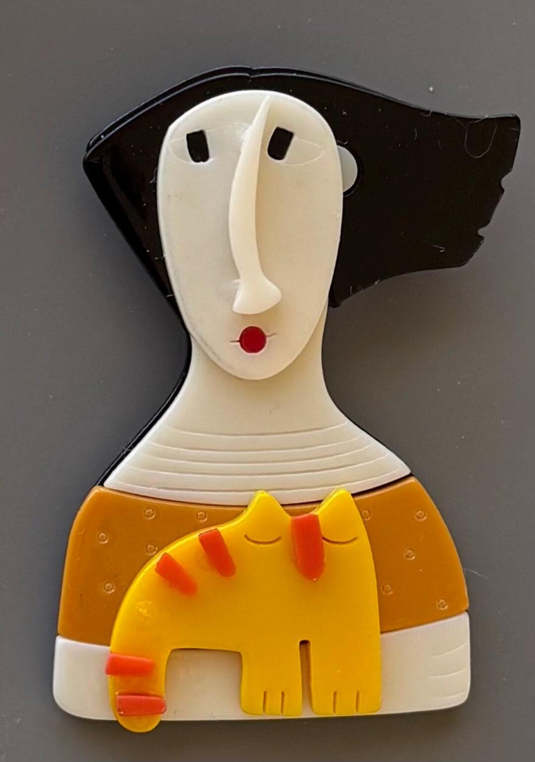 Unique Lady W/ Cat Vintage Style Large Brooch - Etsy