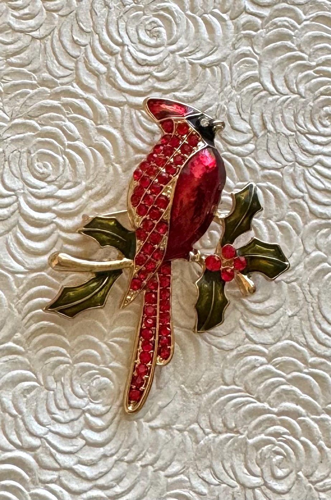 Vintage Style Cardinal on Tree Branch Brooch - Etsy