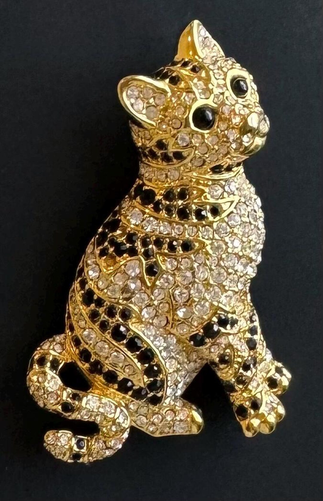 Vintage Large Cat Brooch Gold Tone Metal With Crystals. - Etsy