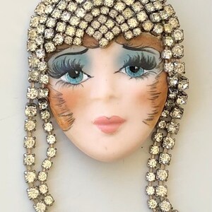 Vintage Artist Signed Hand Painted Lady Face Brooch - Etsy