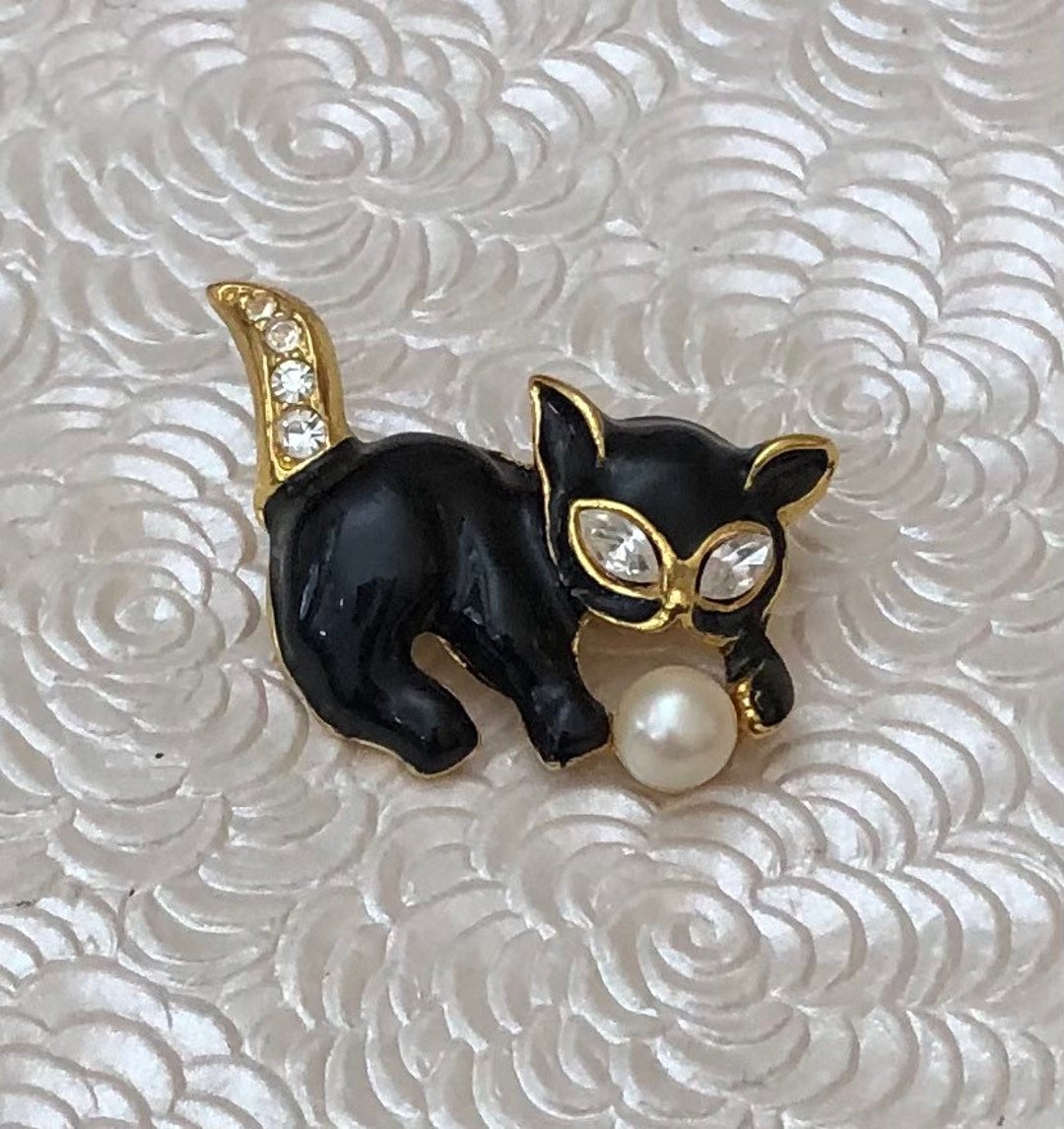 Adorable Vintage Black Cat Brooch Etsy