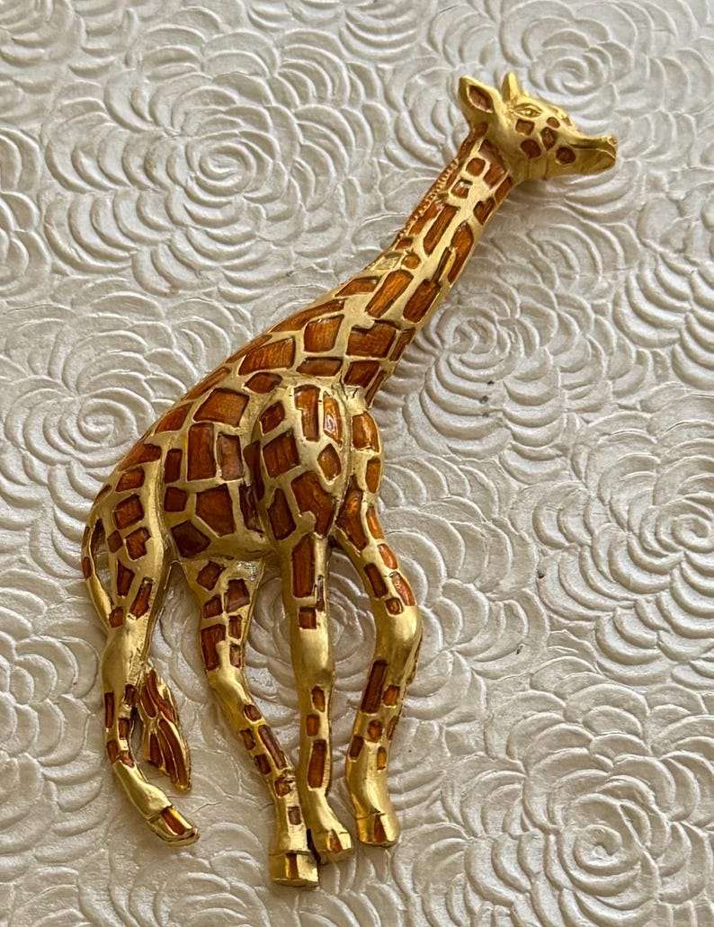 Vintage Giraffe Brooch Enamel on Gold Tone Metal - Etsy
