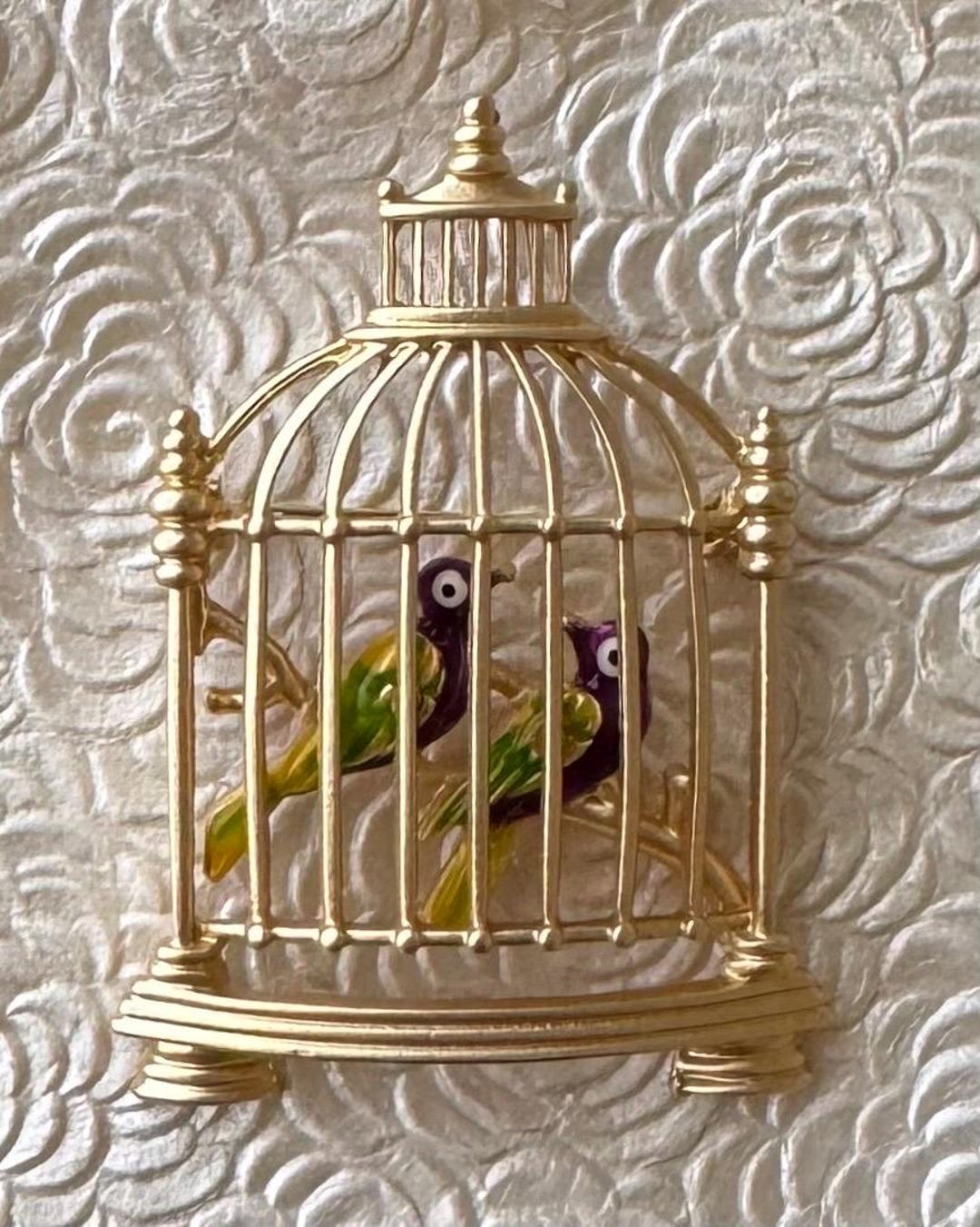 Birds in Cage Vintage Style Brooch - Etsy