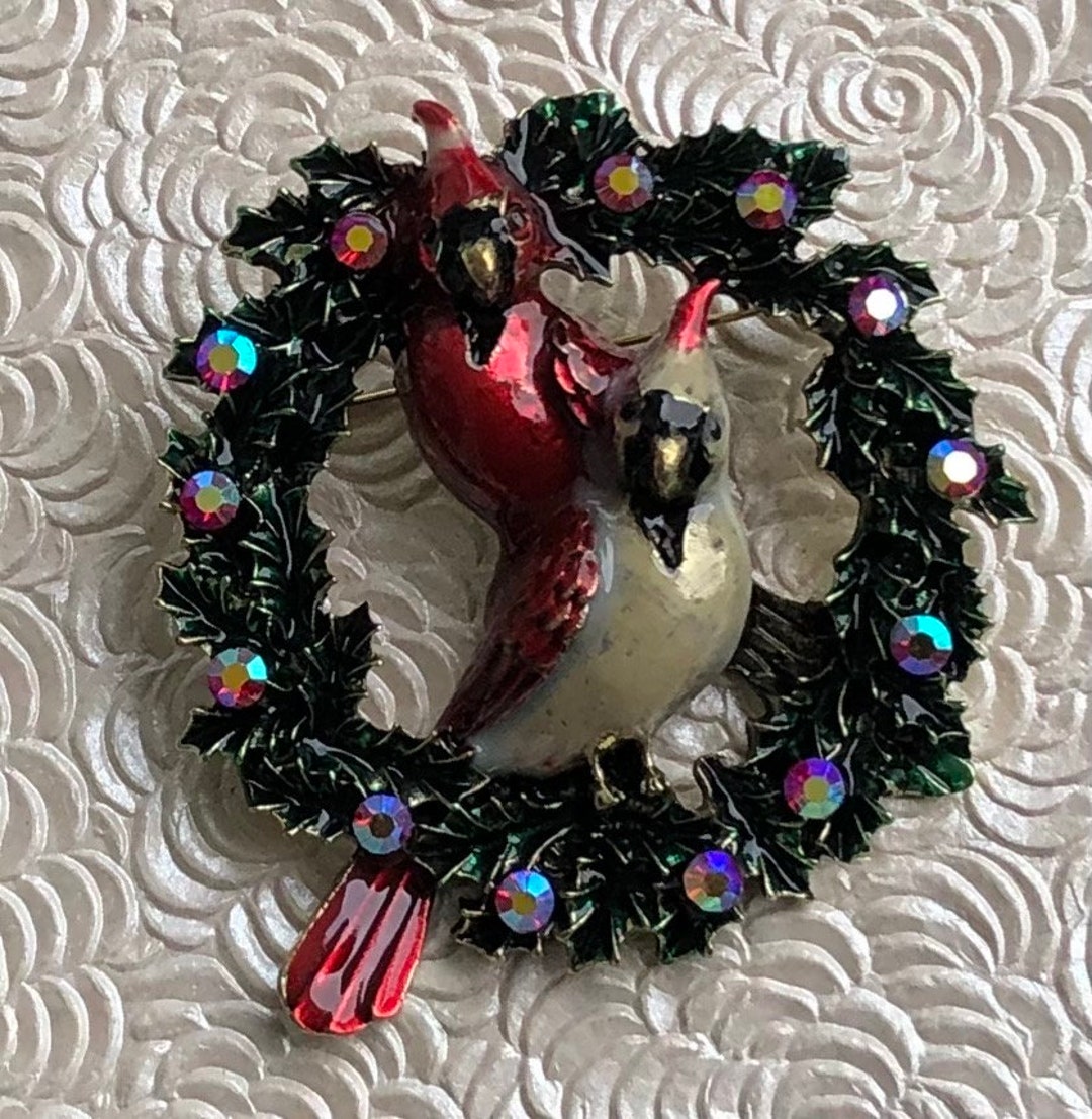 Cardinal Large Wreath Brooch - Etsy