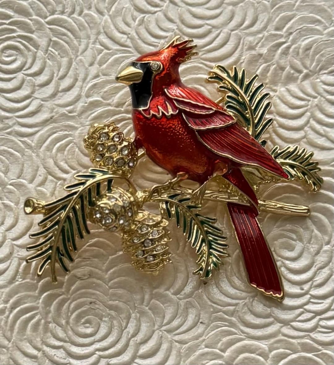 Vintage Napier Cardinal on a Pine Tree Branch Brooch - Etsy