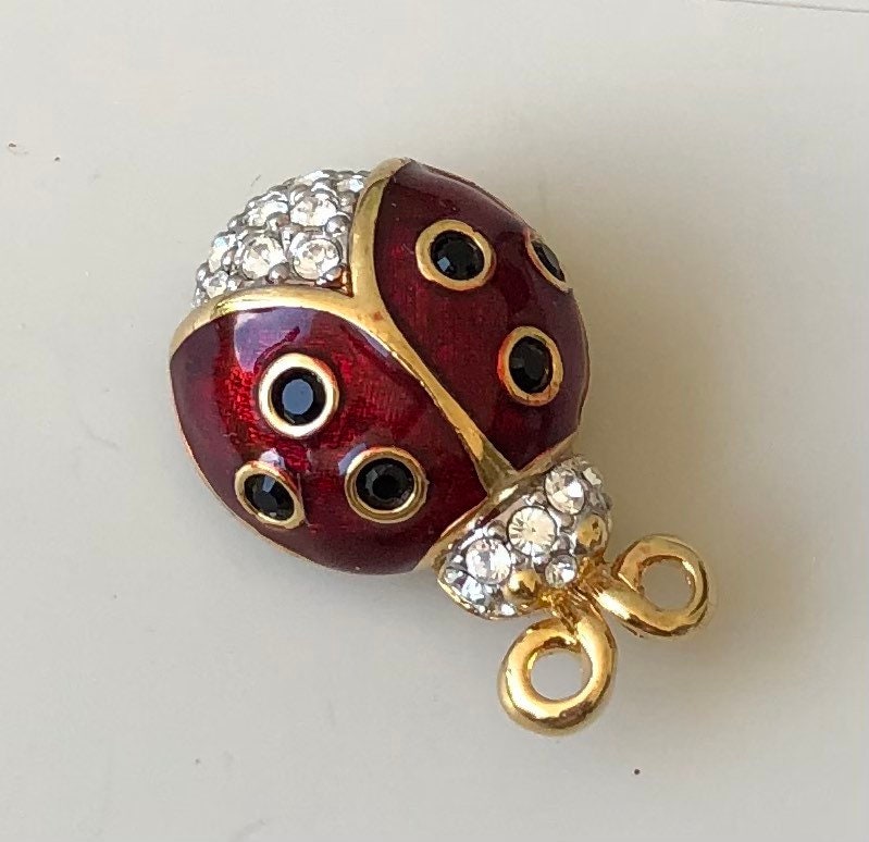 Adorable Vintage Signed Swarovski Ladybug Brooch Etsy