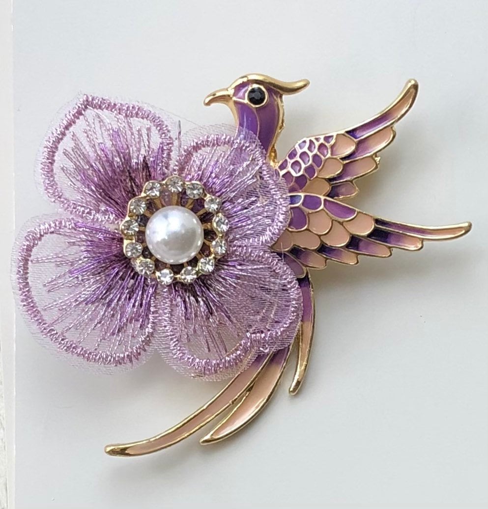 Unique Bird Brooch With Fabric Flower Brooch - Etsy