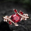 Hexagon Cut Red Ruby Ring Gold Silver for Women Vintage Unique Ruby ...