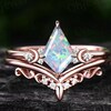 Round Opal Ring Vintage Cluster Amethyst Ring Rose Gold Unique Moon Engagement Ring Retro Star ...