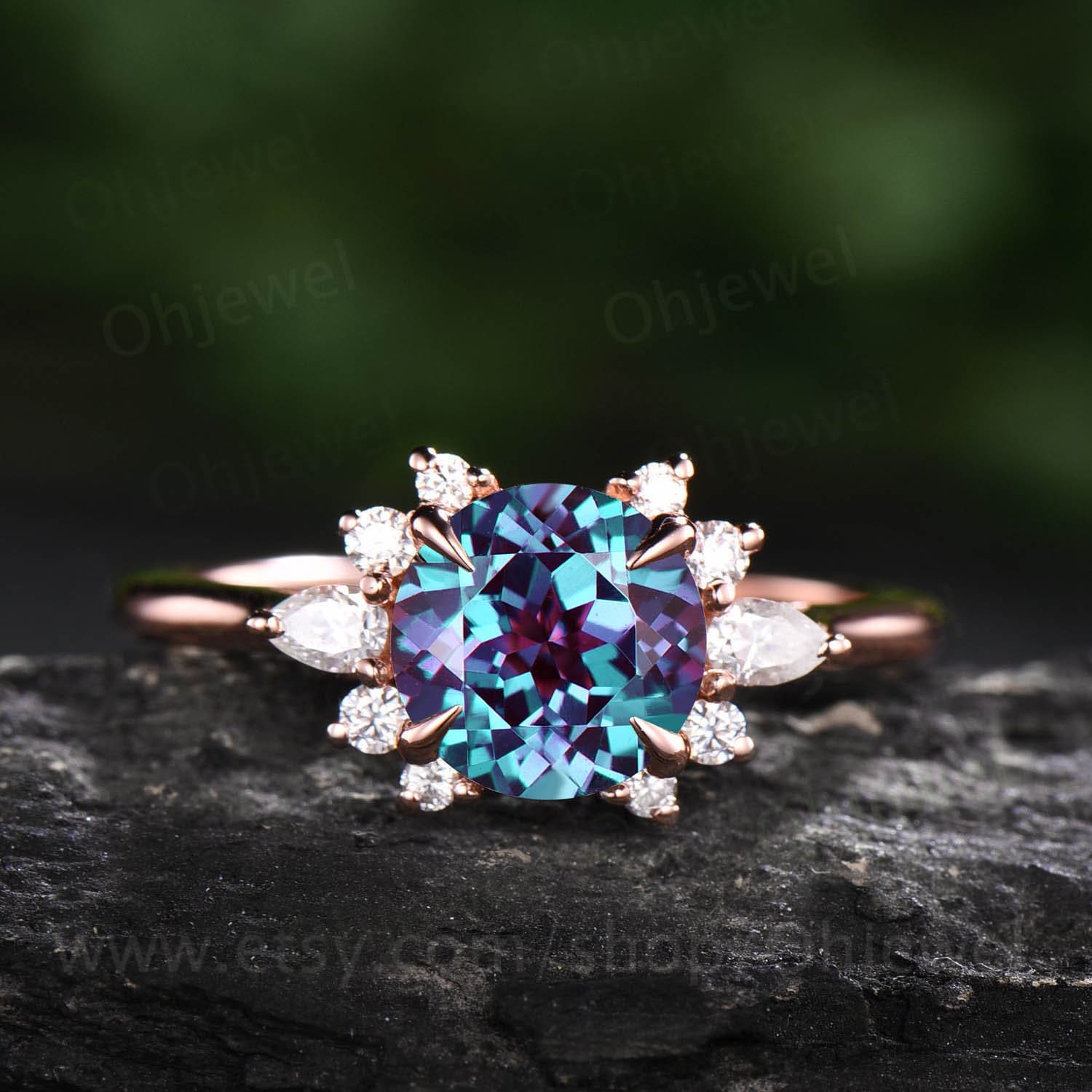 Color Change Alexandrite Bridal Ring Vintage Alexandrite | Etsy