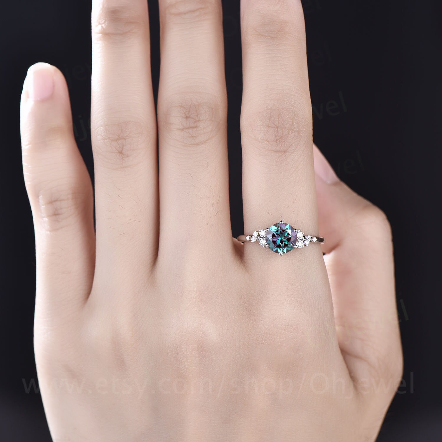 1ct Alexandrite Ring Gold Silver Cluster Vintage Alexandrite - Etsy