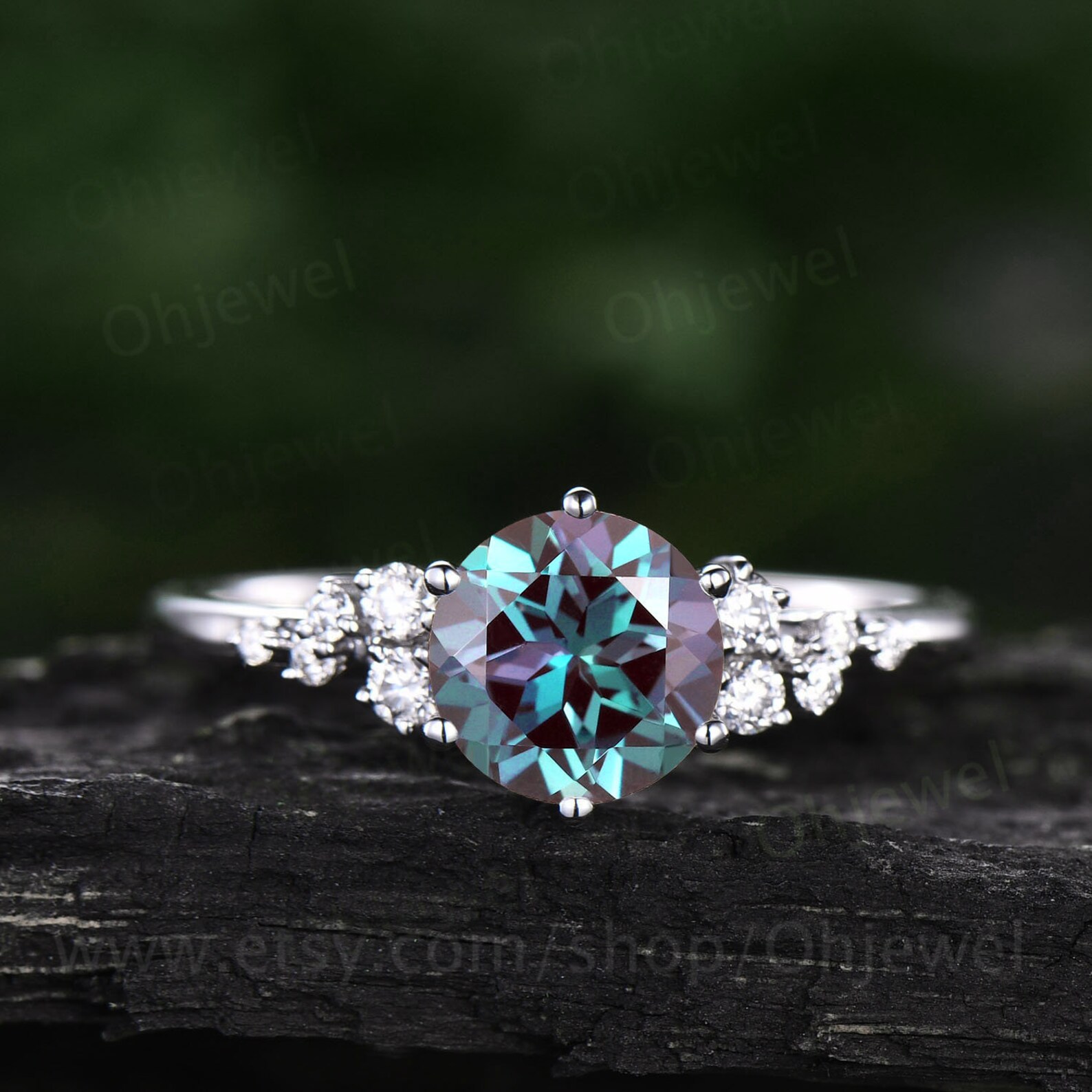 1ct Alexandrite Ring Gold Silver Cluster Vintage Alexandrite - Etsy