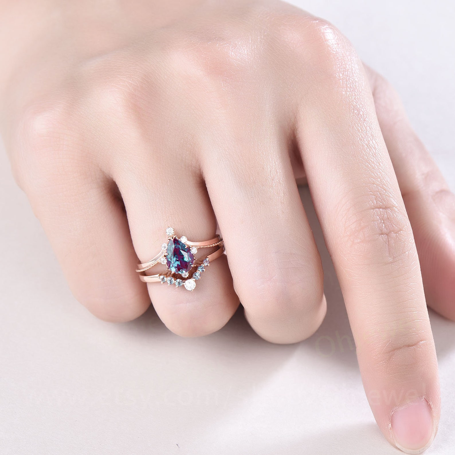 Color Change Alexandrite Ring Set 2pcs Pear Alexandrite - Etsy