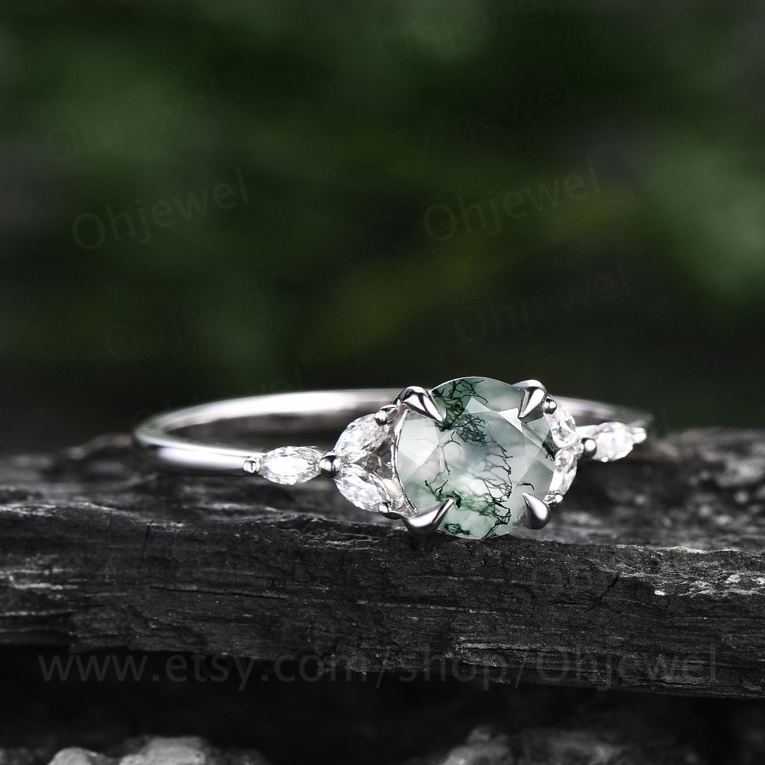 Vintage Moss Agate Ring Silver for Women Round Moss Agate - Etsy