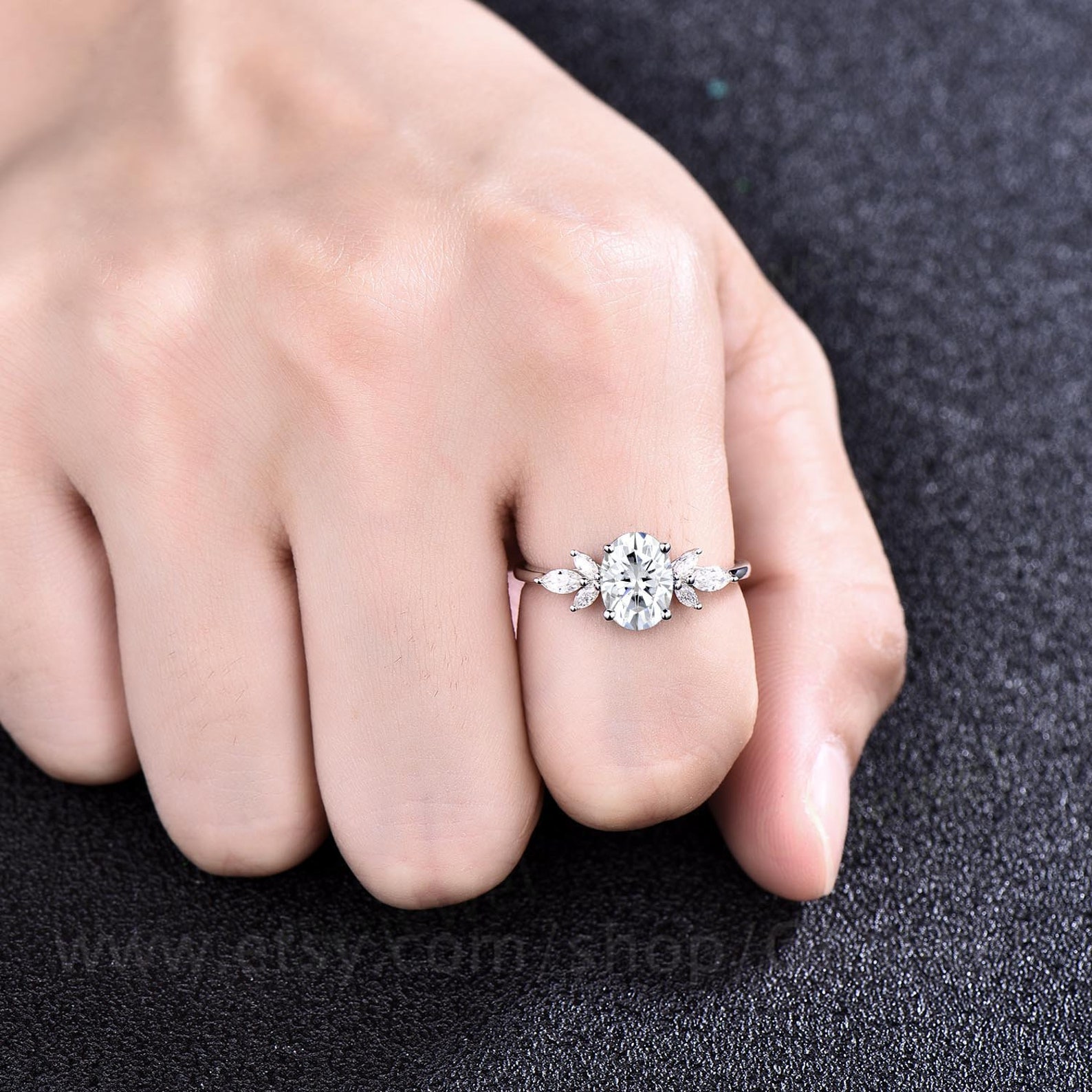 Vintage Oval Cut Moissanite Engagement Ring 14k Rose Gold Leaf - Etsy