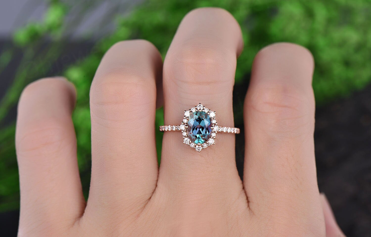 1.3ct alexandrite ring for women vintage unique halo cluster | Etsy