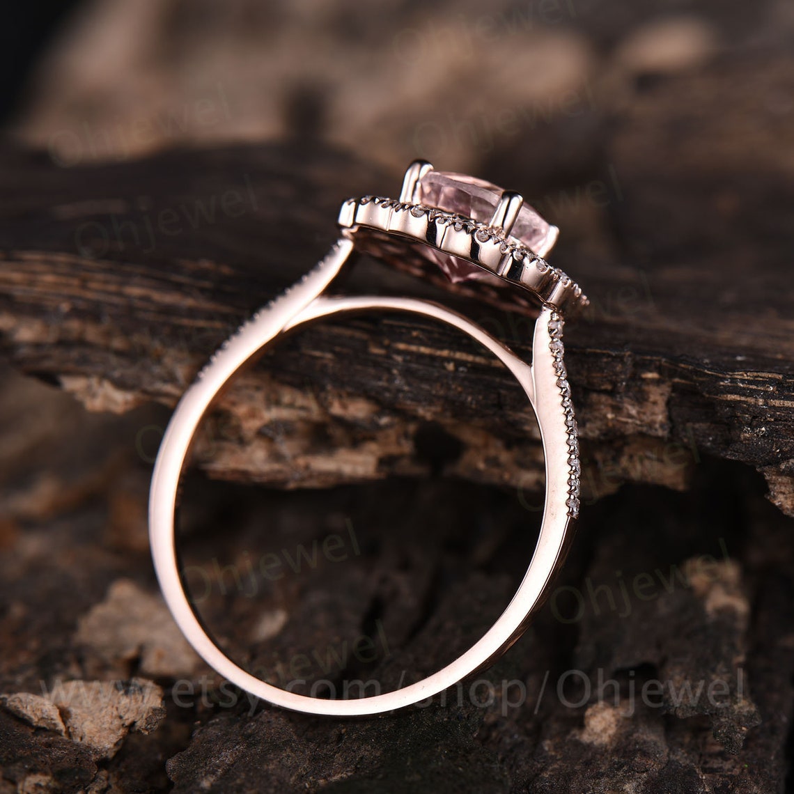 Round Pink Morganite Ring Morganite Engagement Ring Rose Gold 14K/18K ...