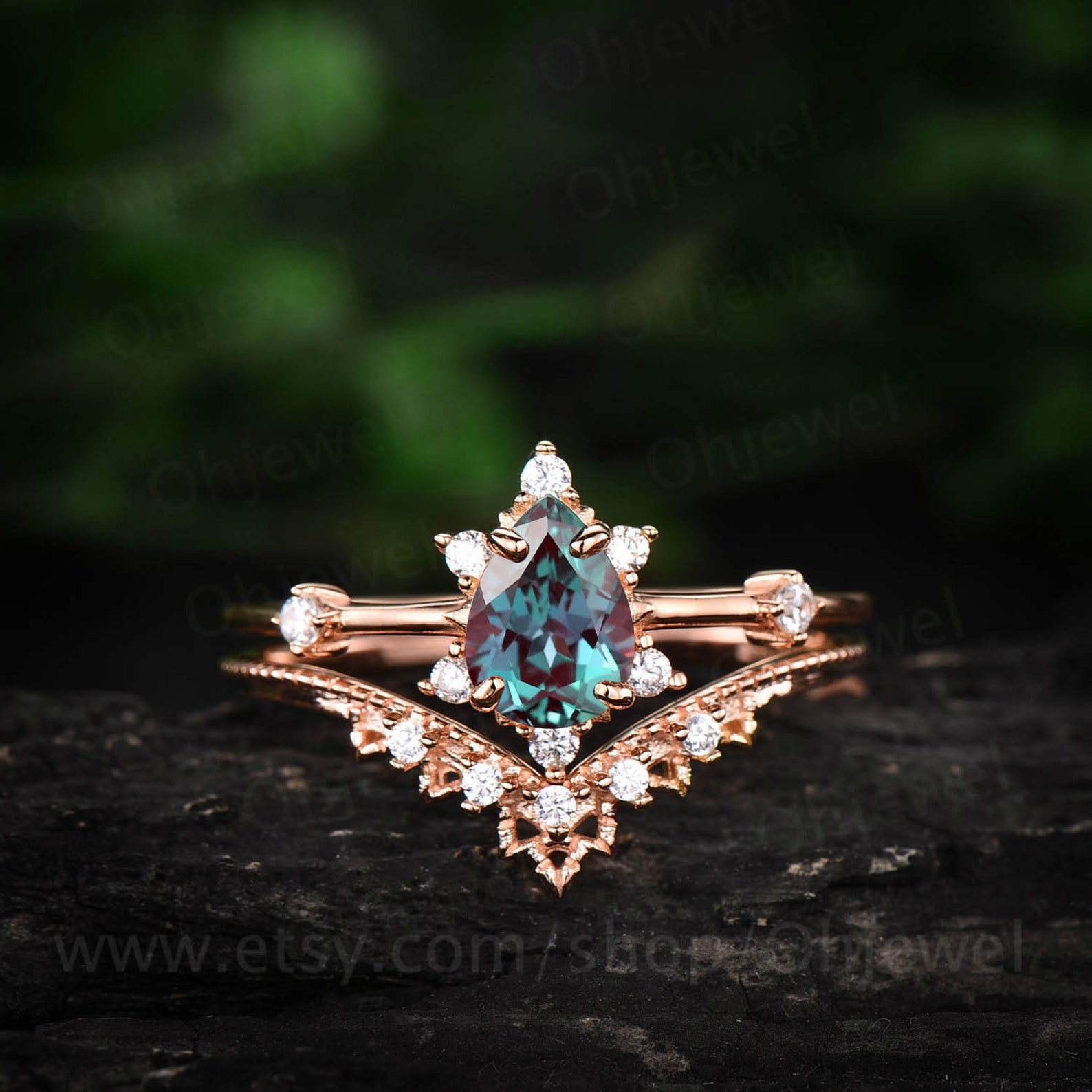 Rose Gold Ring Unique Vintage Engagement Ring 2pcs Color - Etsy