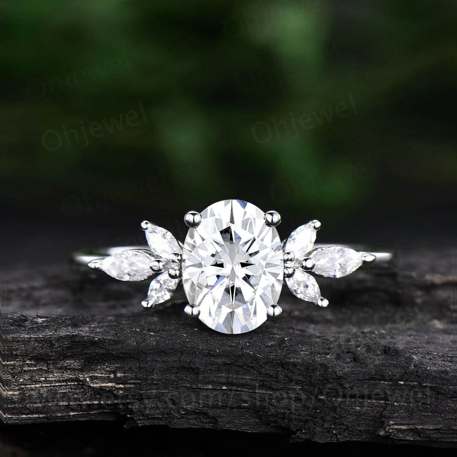 Vintage Oval Cut Moissanite Engagement Ring 14k Rose Gold Leaf - Etsy