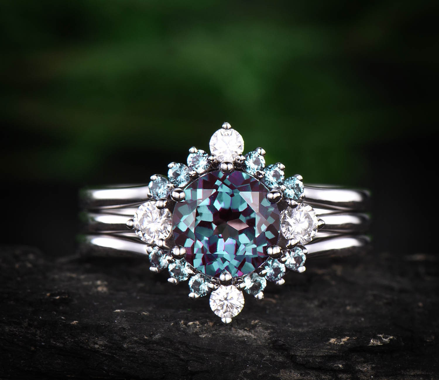 Alexandrite Ring Set Unique Alexandrite Engagement Ring Set - Etsy