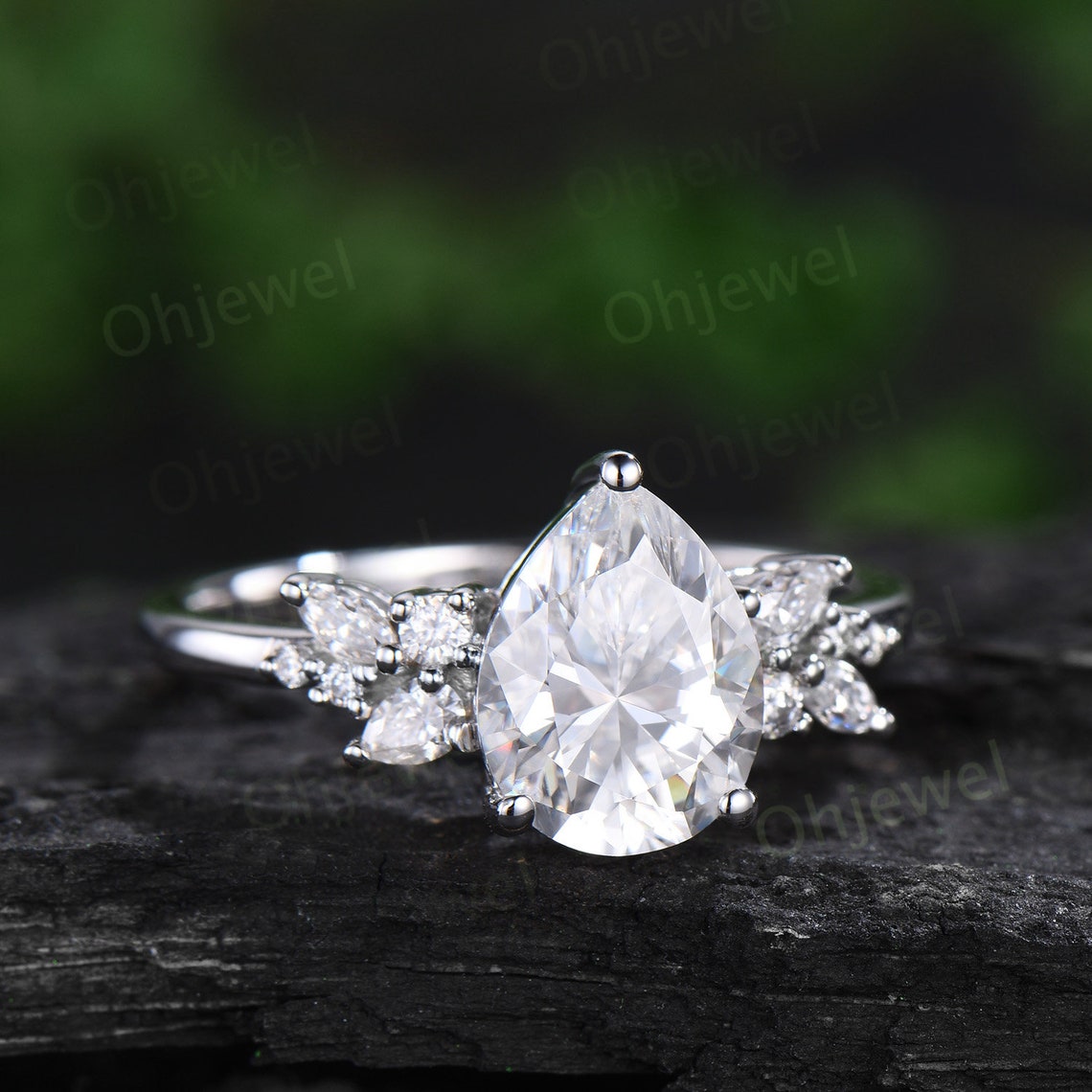 Unique Pear Shaped Moissanite Engagement Ring Solid 14k Rose Gold ...