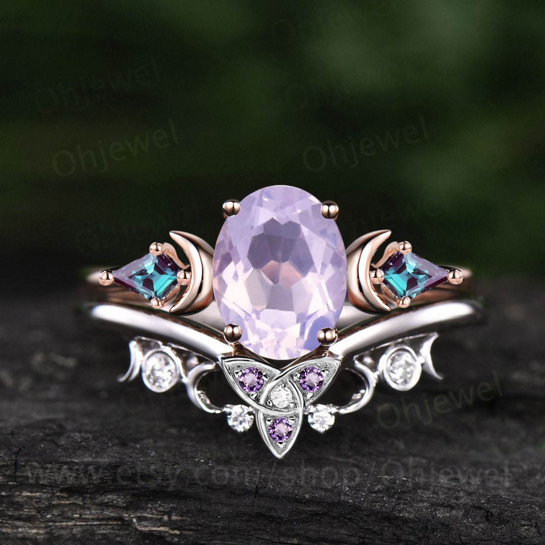 Vintage Oval Lavender Amethyst Engagement Ring Moon Kite Alexandrite ...