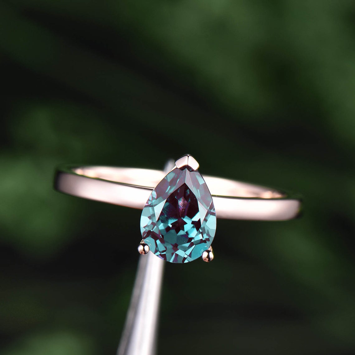 Pear Shaped Alexandrite Engagement Ring Solid 14k Rose Gold - Etsy