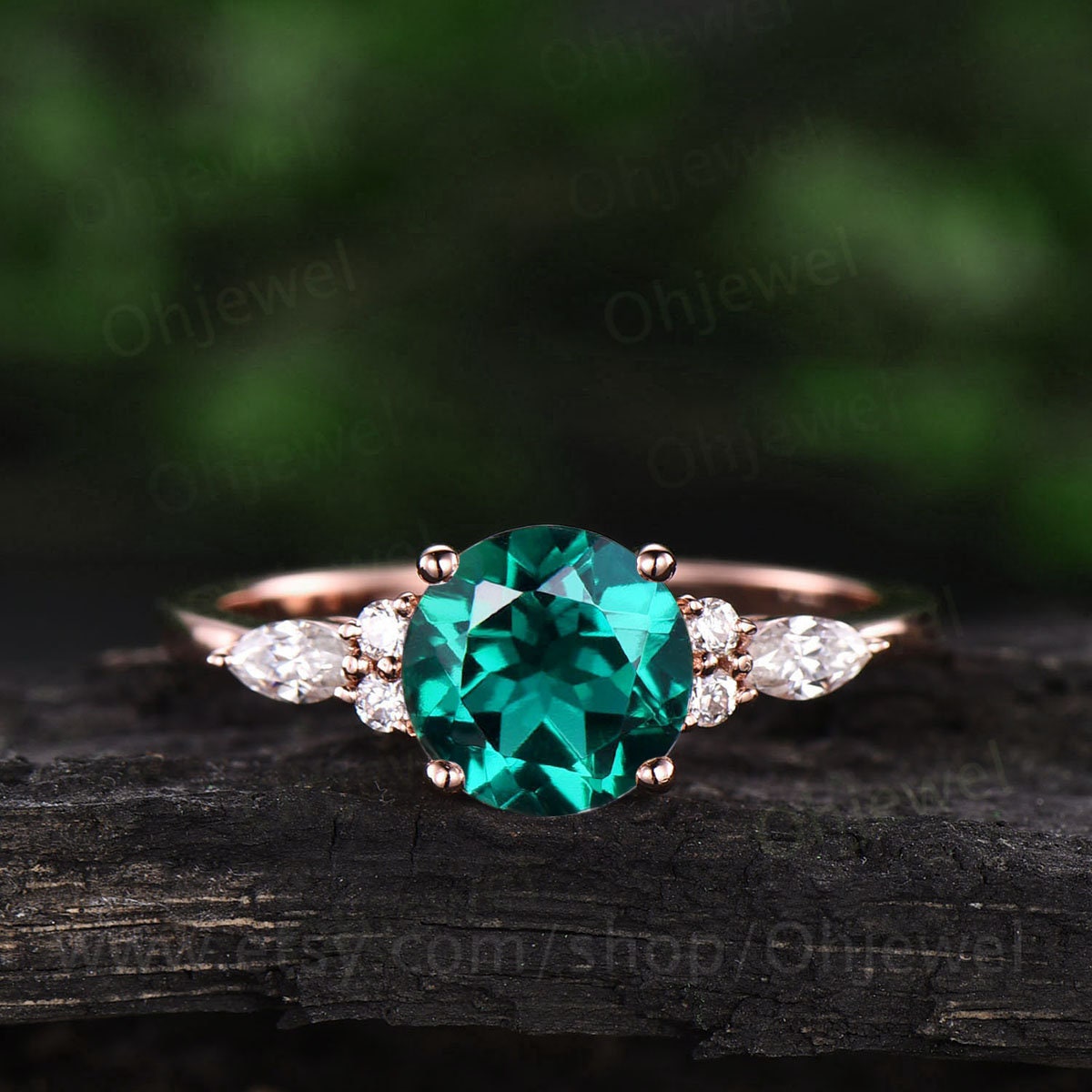 7mm Round Emerald Ring for Women Vintage Emerald Engagement - Etsy