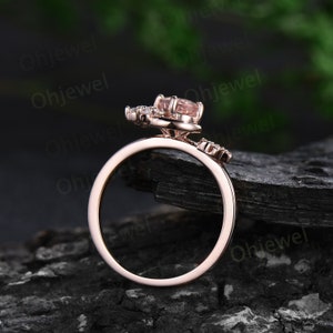 Vintage Natural Round Morganite Engagement Ring Solid 14k Rose Gold Cluster Moon Star Diamond ...