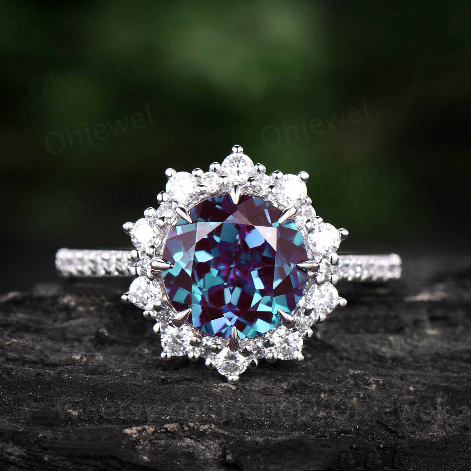 2ct Alexandrite Ring Set Vintage Alexandrite Engagement Ring | Etsy