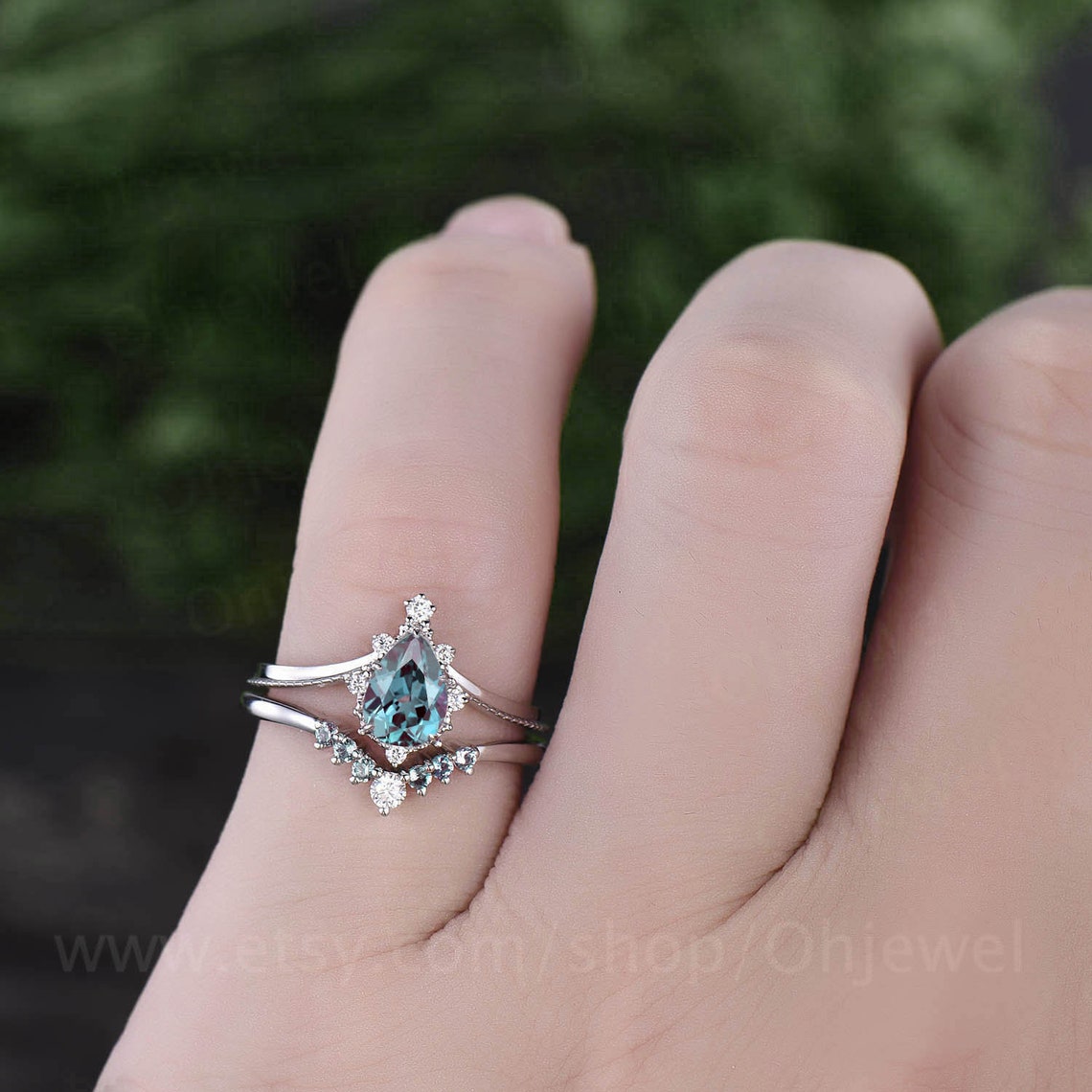 Color Change Alexandrite Ring Set 2pcs Pear Alexandrite - Etsy
