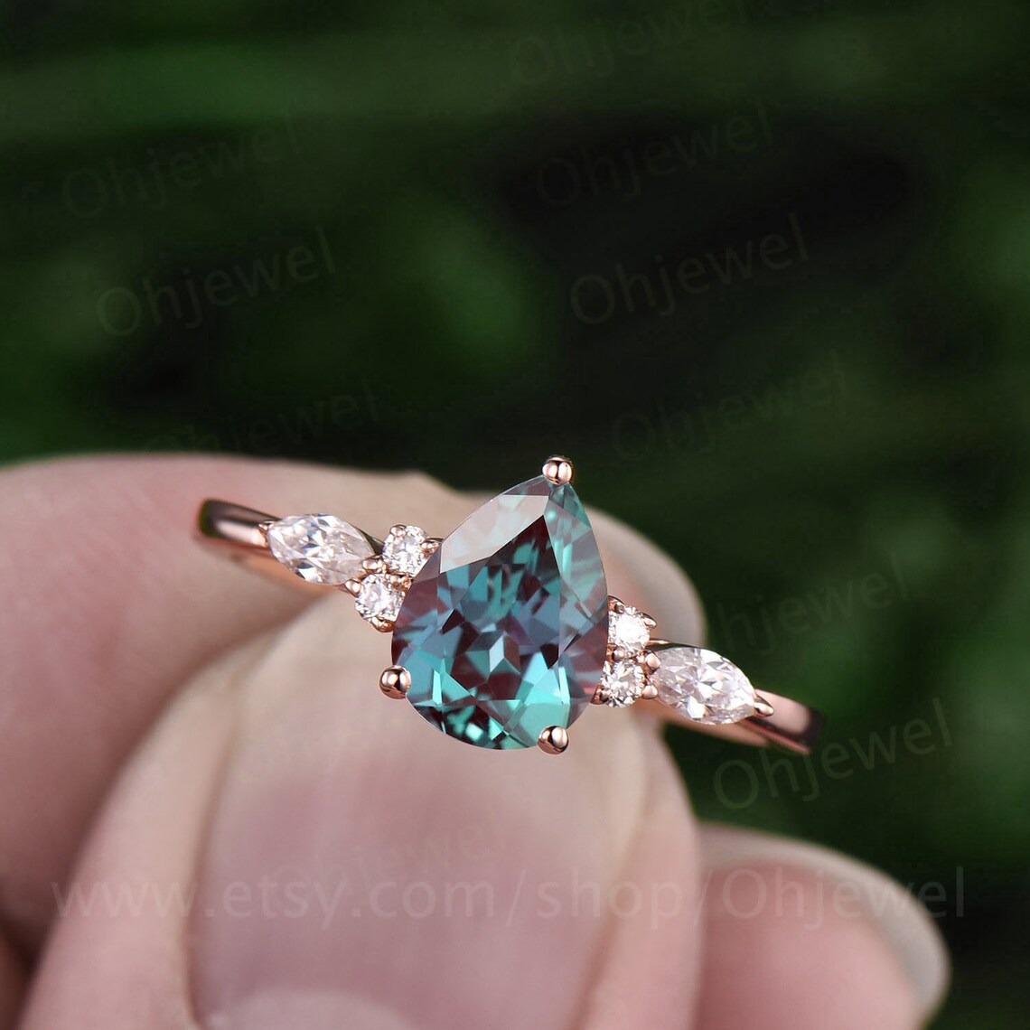 Color Change Alexandrite Ring for Women Unique Vintage Pear Shaped ...