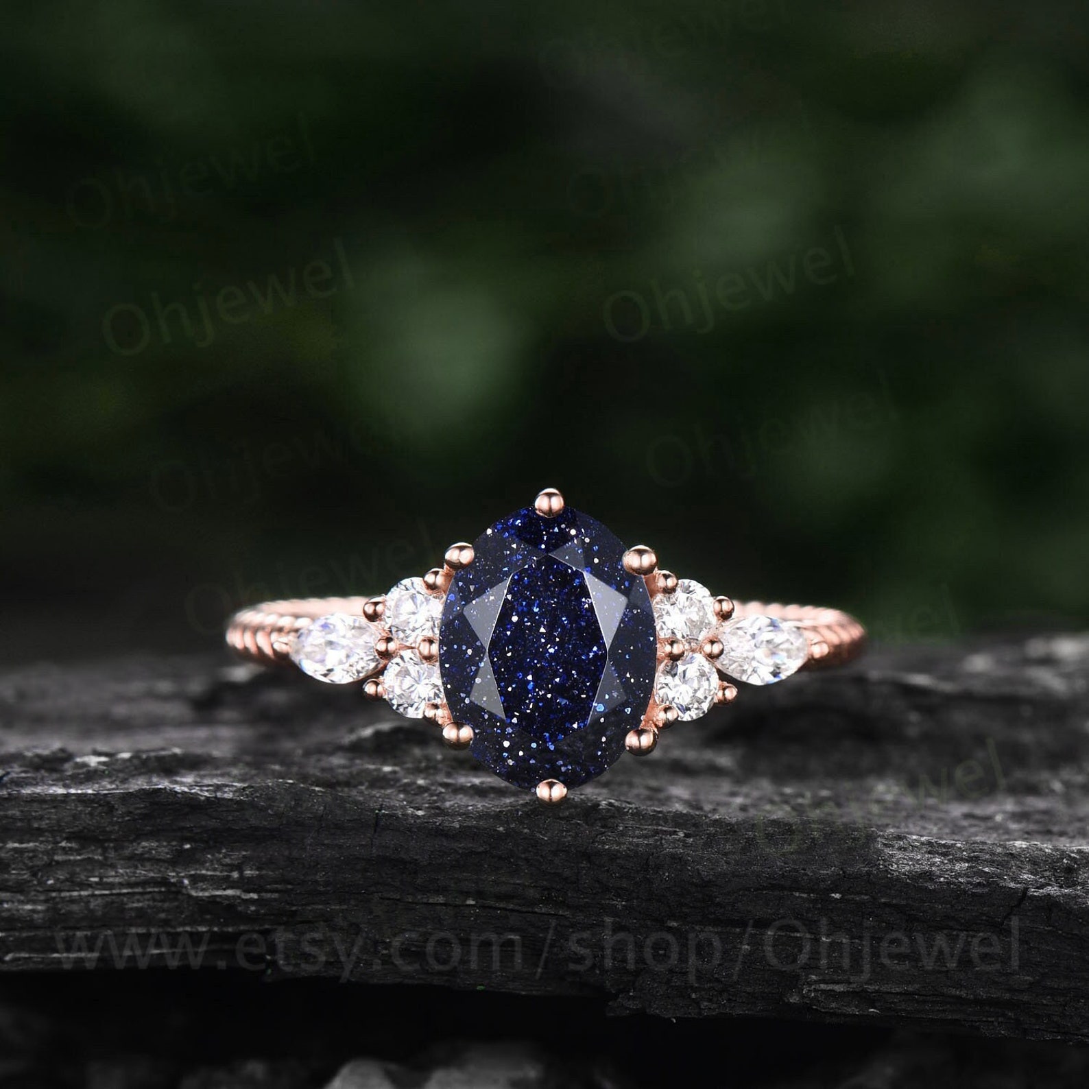 Blue Sandstone Engagement Ring