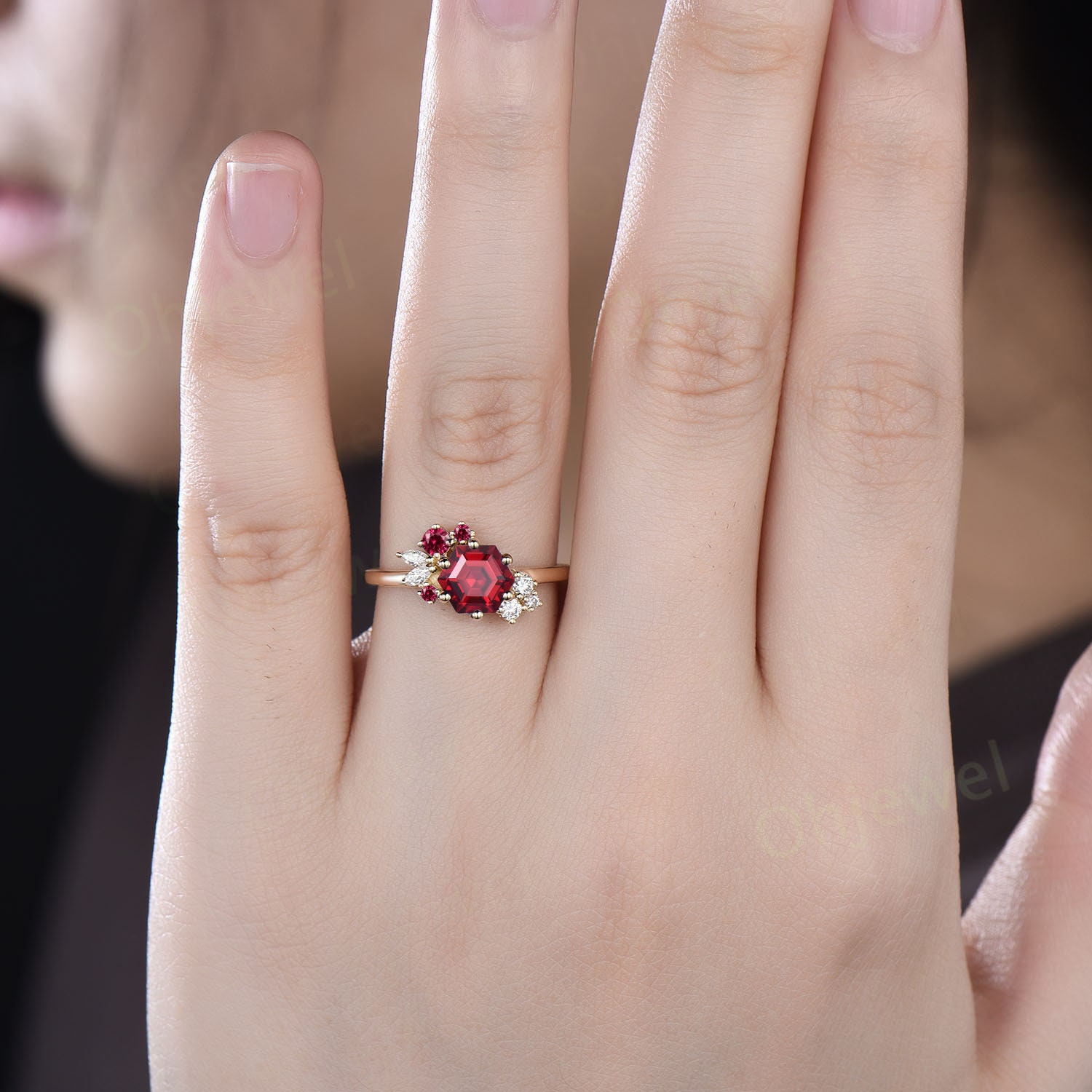 Hexagon Cut Red Ruby Ring Gold Silver for Women Vintage Unique - Etsy