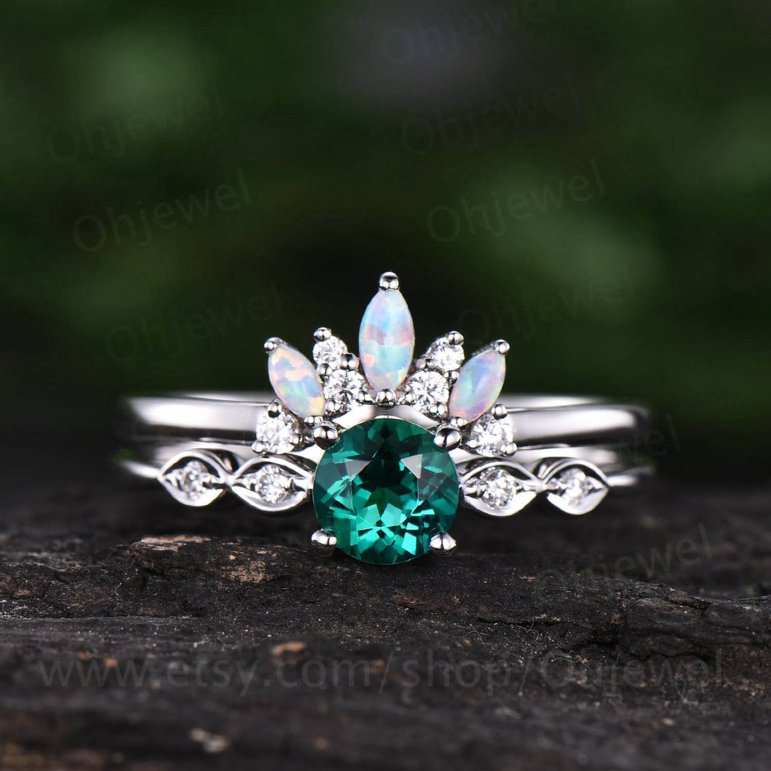 Emerald Bridal Set Vintage Emerald Engagement Ring Set - Etsy