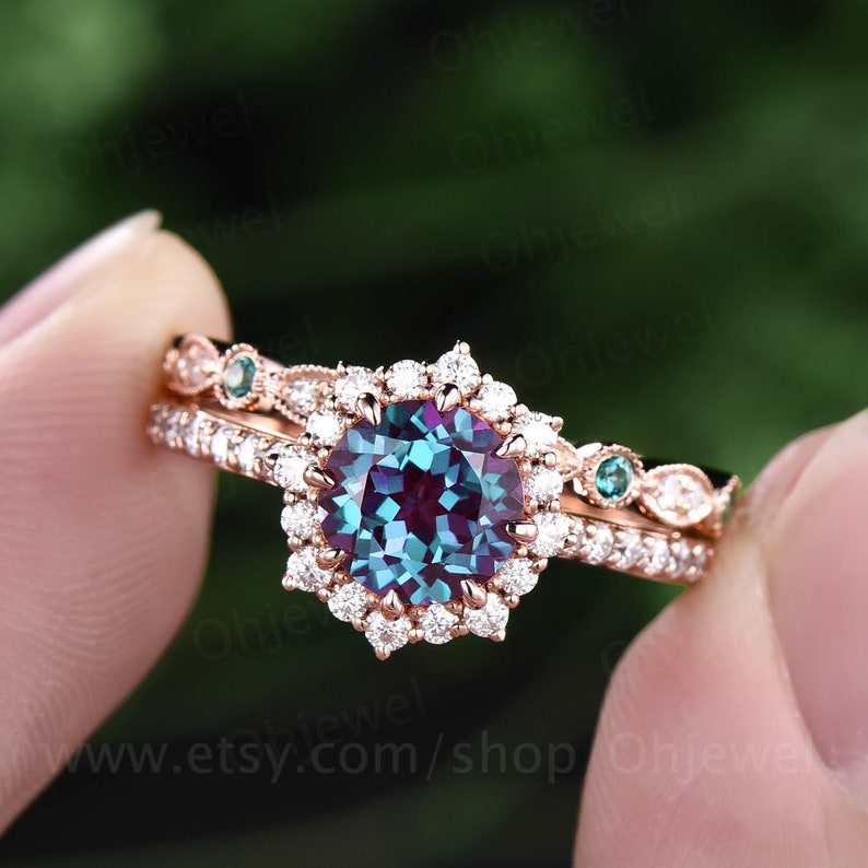 1ct Color Change Alexandrite Ring Gold Women Vintage - Etsy