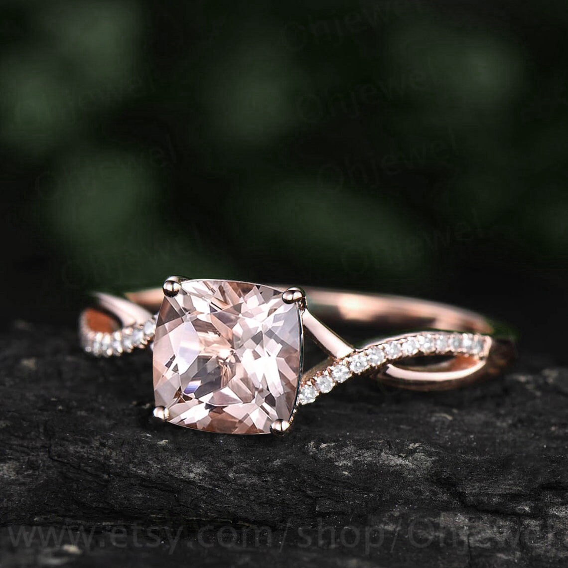 Vintage Cushion Cut Morganite Engagement Ring Solid 14k Rose - Etsy