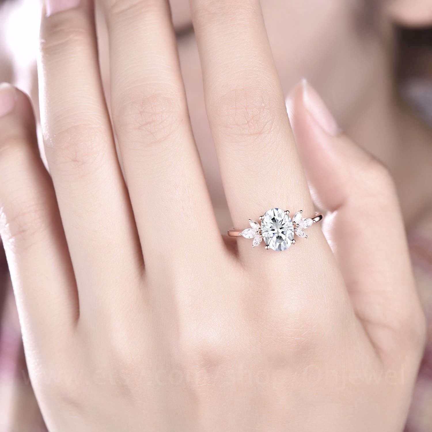 Vintage Oval Cut Moissanite Engagement Ring 14k Rose Gold Leaf - Etsy