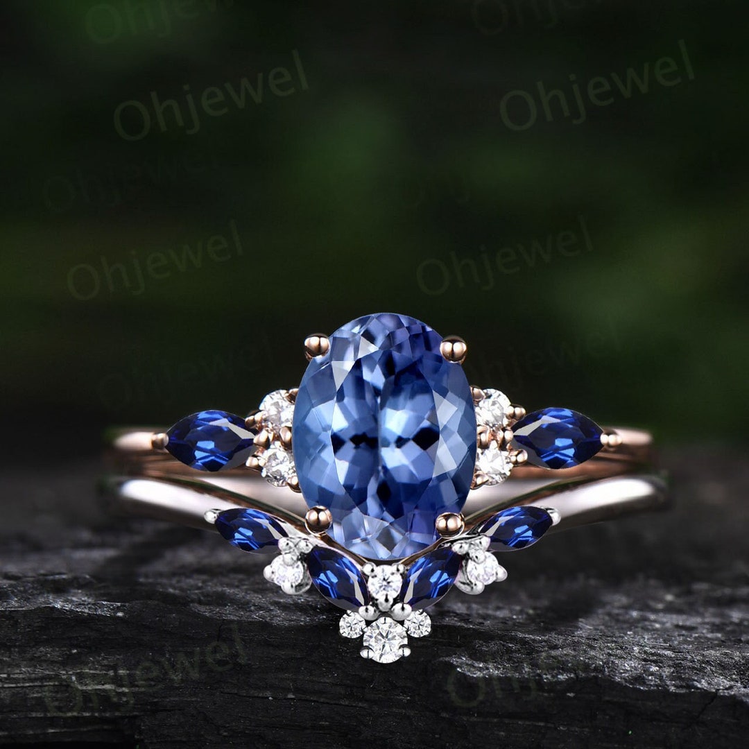 Unique Oval Tanzanite Engagement Ring Cluster Diamond Ring Vintage ...