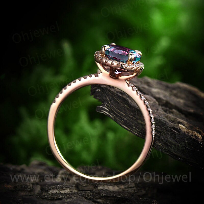 6.5mm Round Alexandrite Ring for Women Vintage Halo Cluster - Etsy