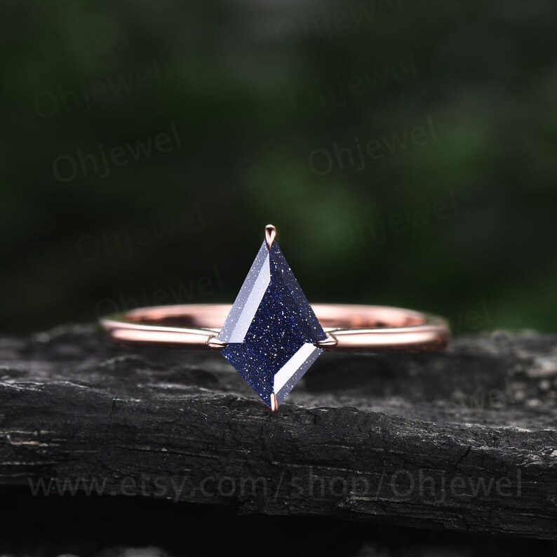 Kite Cut Blue Sandstone Ring for Women Vintage Unique - Etsy
