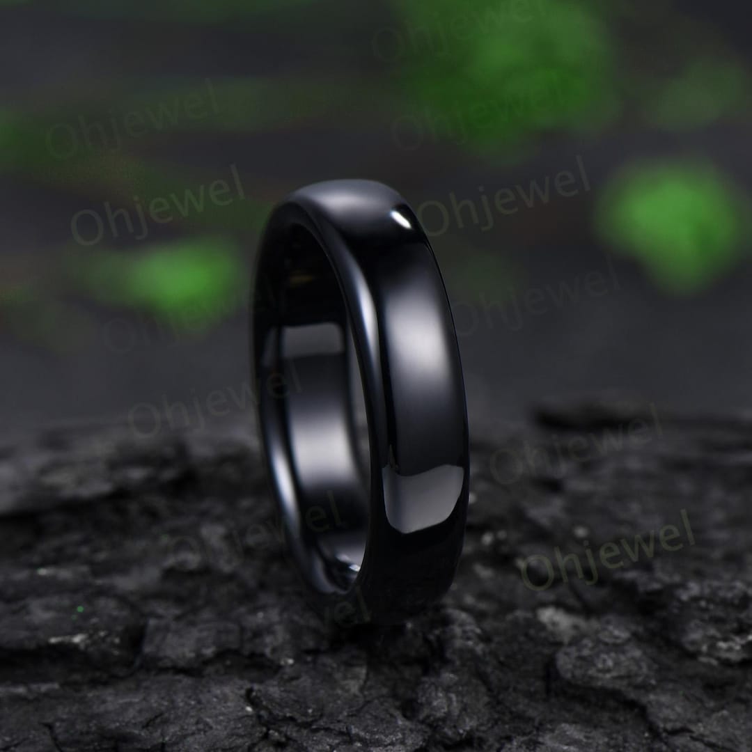 5mm Black Onyx Wedding Band Mens Black Stone Ring Band Anniversary Gift ...