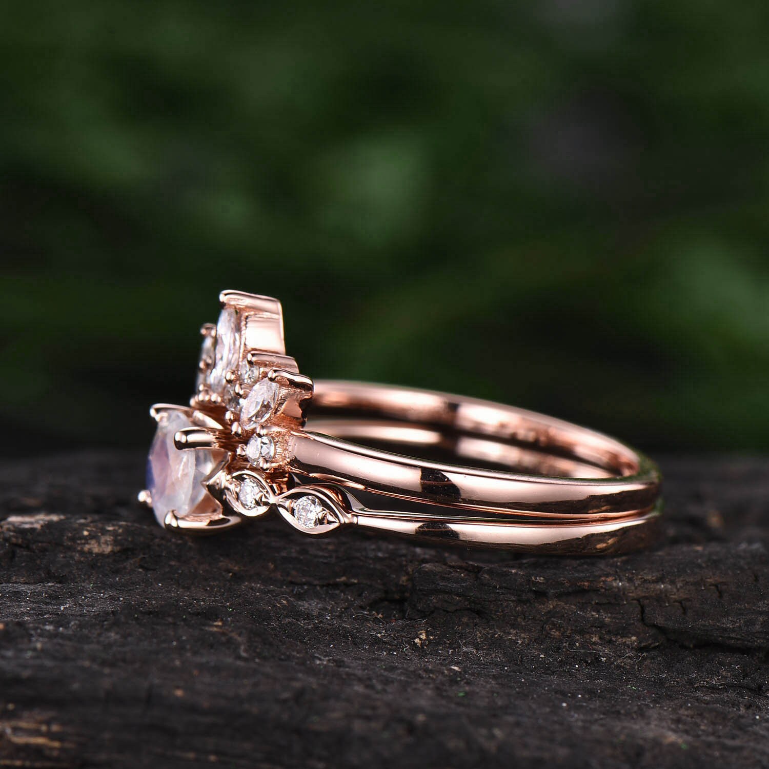 Vintage Moonstone Engagement Ring Set Natural Moonstone Ring - Etsy