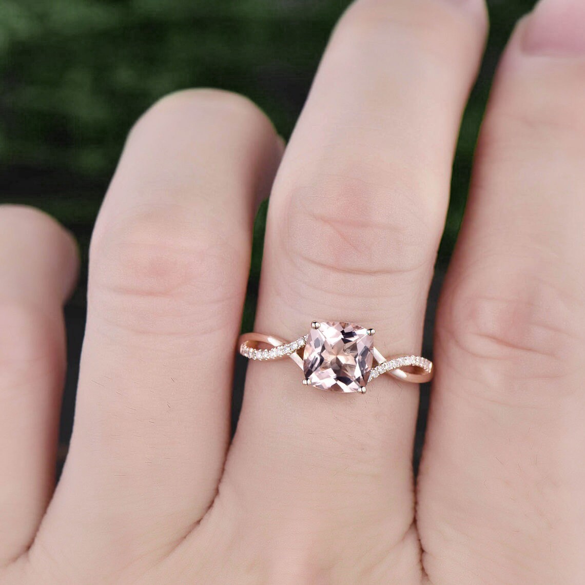 Vintage Cushion Cut Morganite Engagement Ring Solid 14k Rose - Etsy
